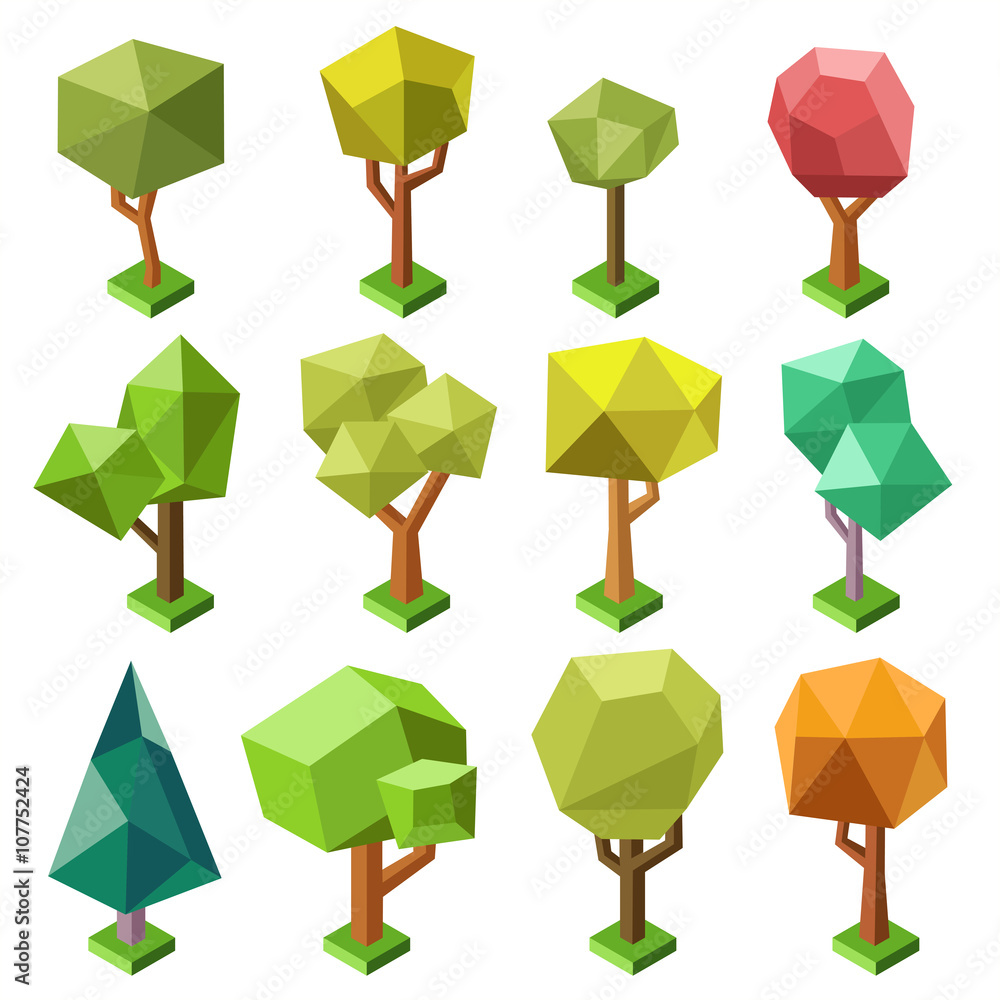 Set the polygon's trees in various colors. Vector illustration Stock ...