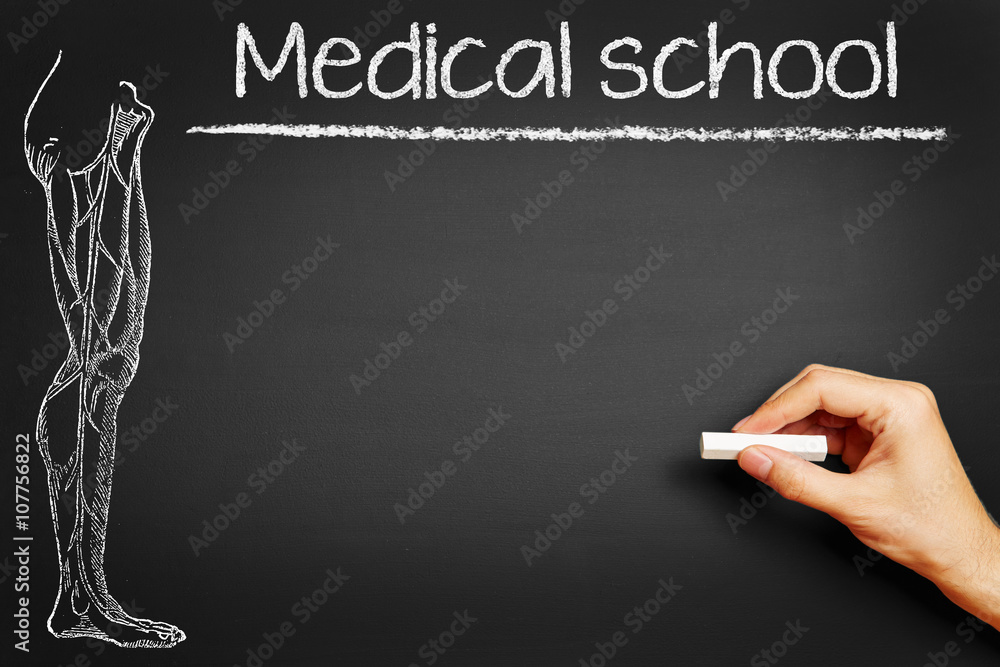 Hand writing "Medical school" on blackboard Stock Photo | Adobe Stock