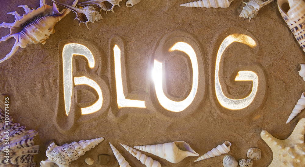 Blog symbol in the sand. Beach background. Top view Stock Photo | Adobe ...