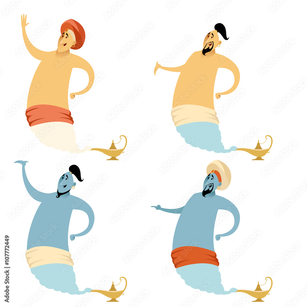 Set of cartoon genies Stock Vector | Adobe Stock