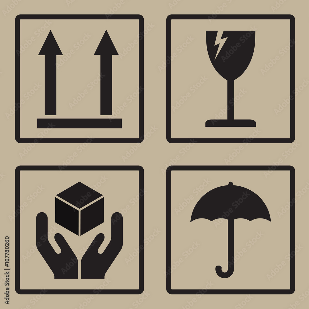 Packaging icons or sign set. Fragile symbols. Vector illustration ...