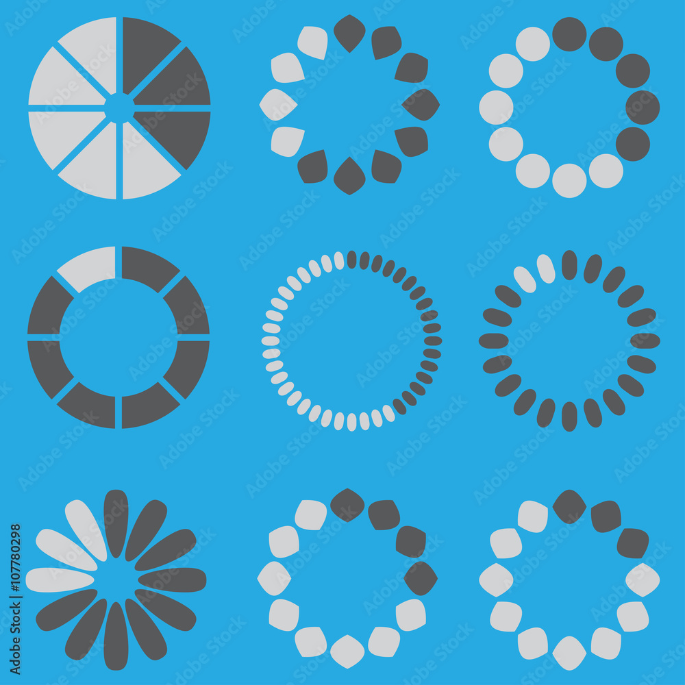 Preloaders signs set. Loading and buffering icons. Vector template for ...
