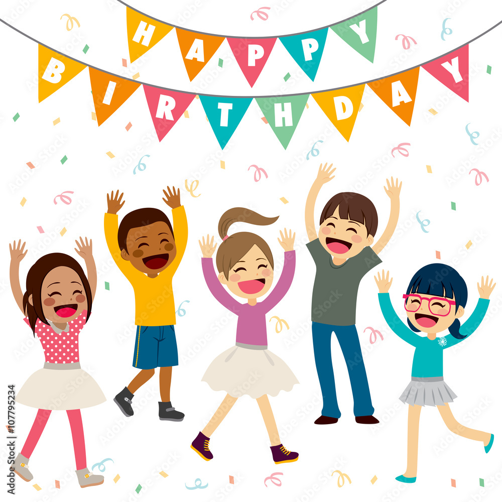 Happy children having fun at birthday party Stock Vector | Adobe Stock
