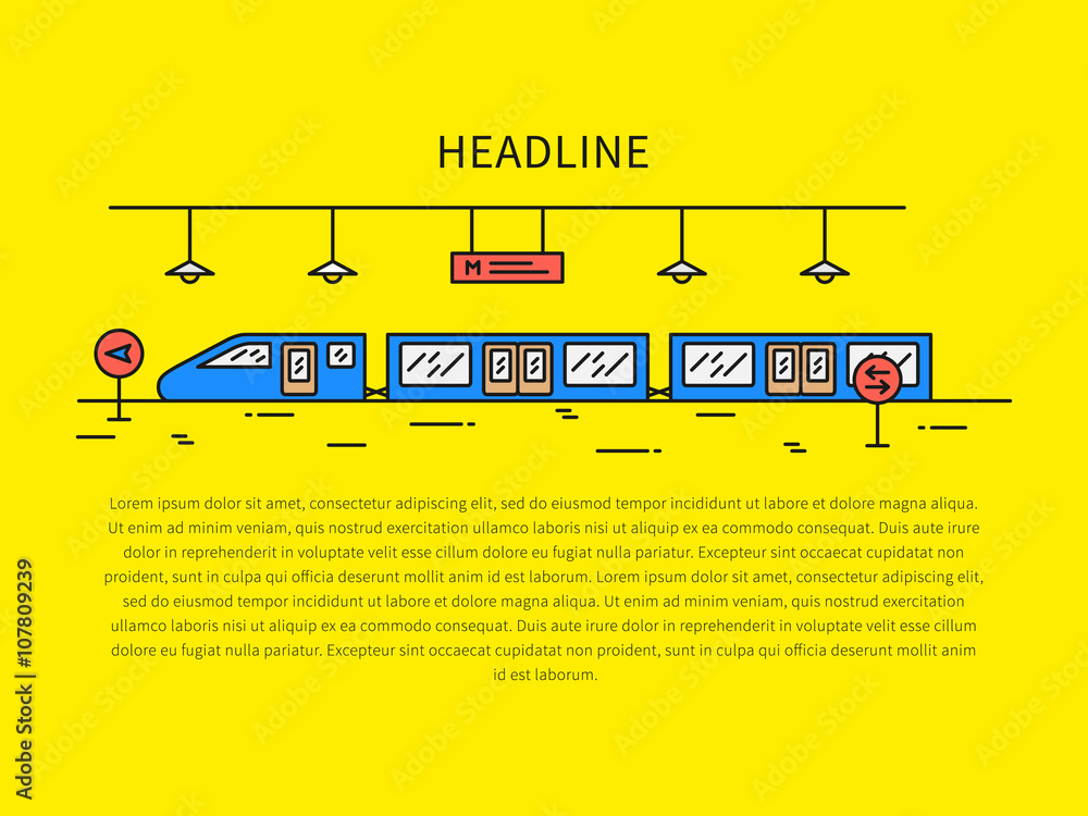 Subway (underground railway) station linear vector illustration. Subway ...