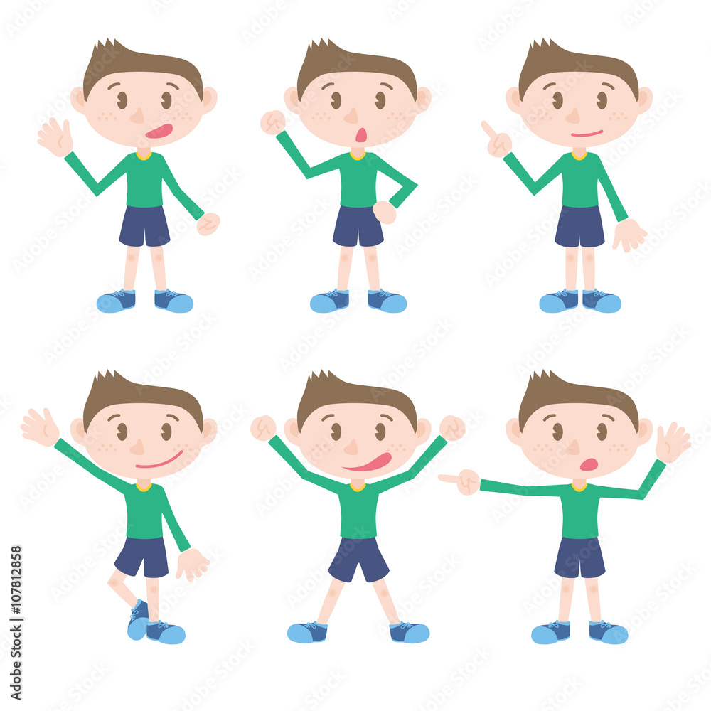 young boy character various pose clip art set, vector illustration ...