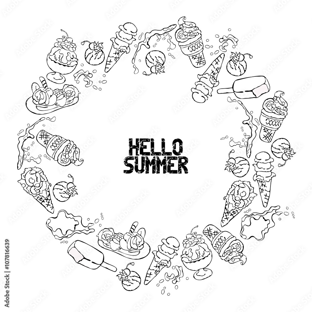 Hello summer. Lettering. Ice cream. Frame - wreath. Stock Vector ...