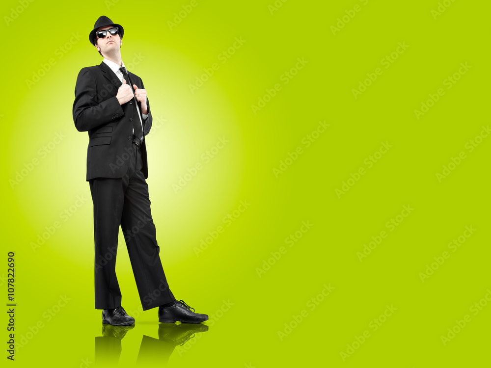 mafia boss man with black suit isolated on different colours foto de ...