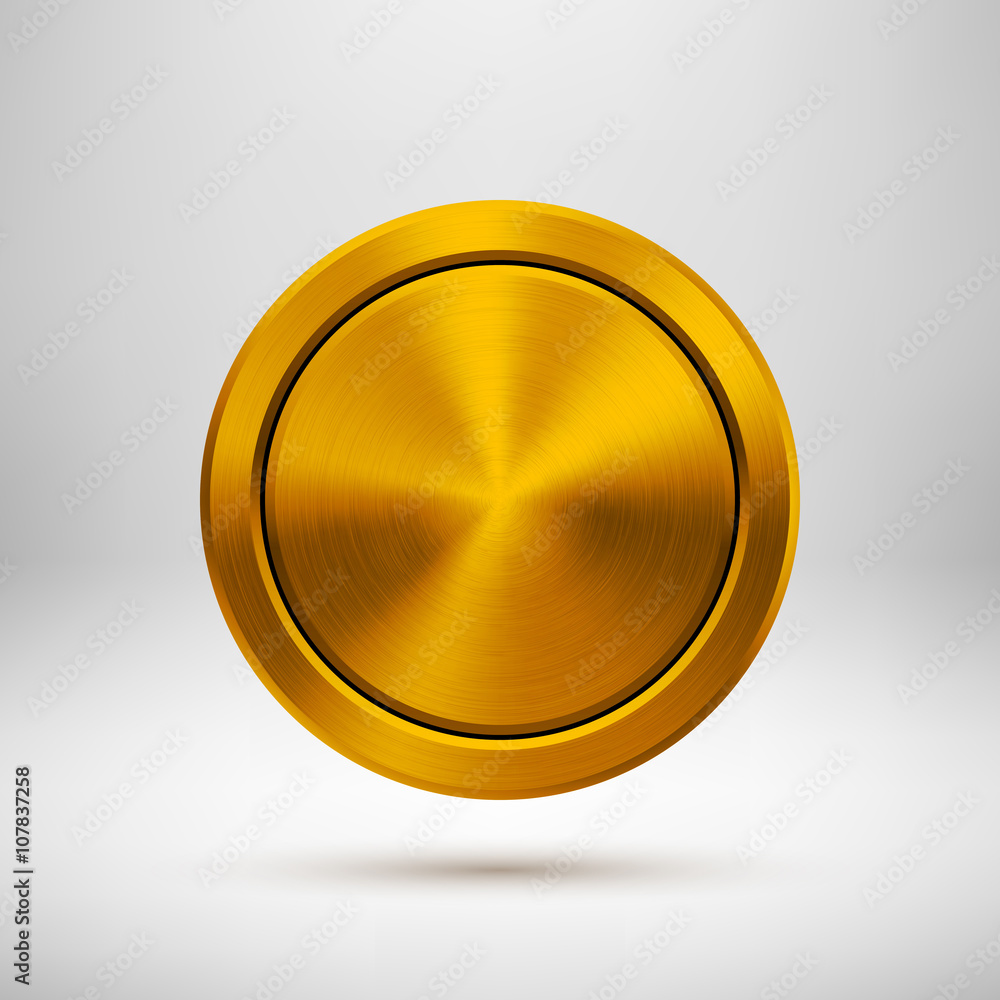 Gold abstract circle geometric badge, technology perforated button ...