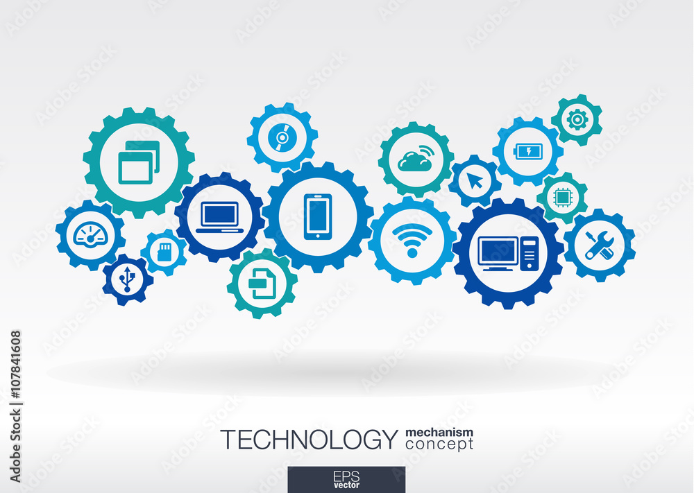 Technology mechanism concept. Abstract background with integrated gears ...
