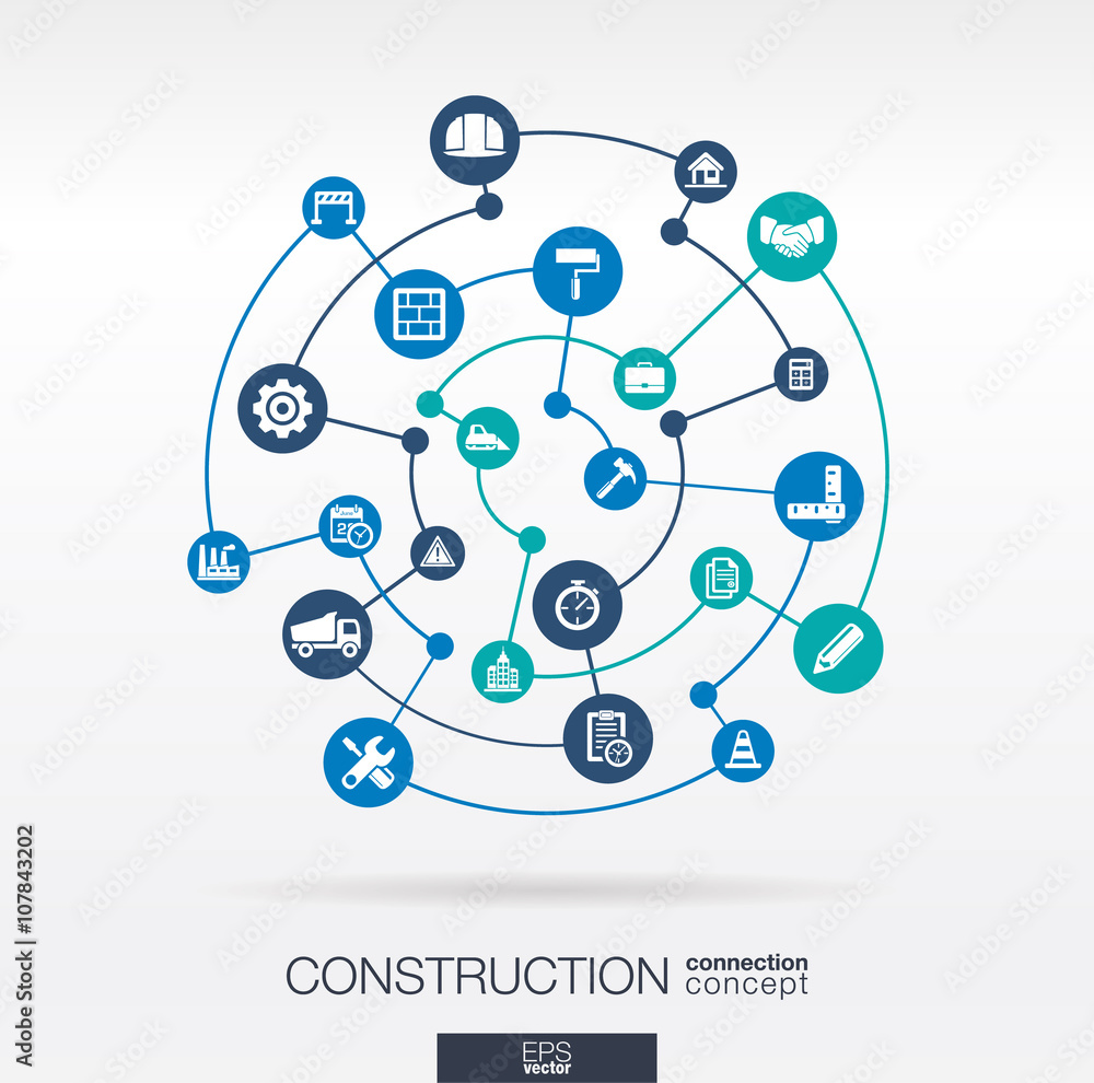 Construction network. Abstract background with lines, circles, and ...
