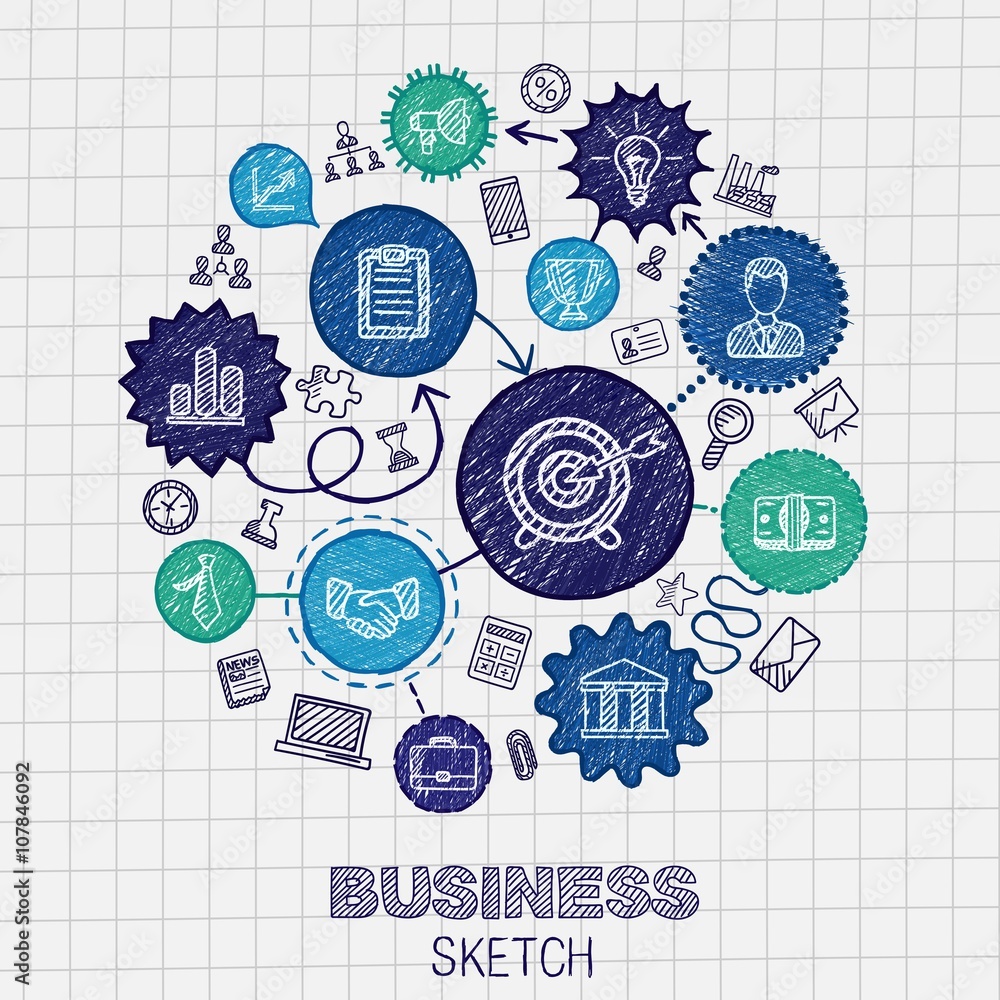 Business hand drawing integrated sketch icons. Vector doodle marketing ...