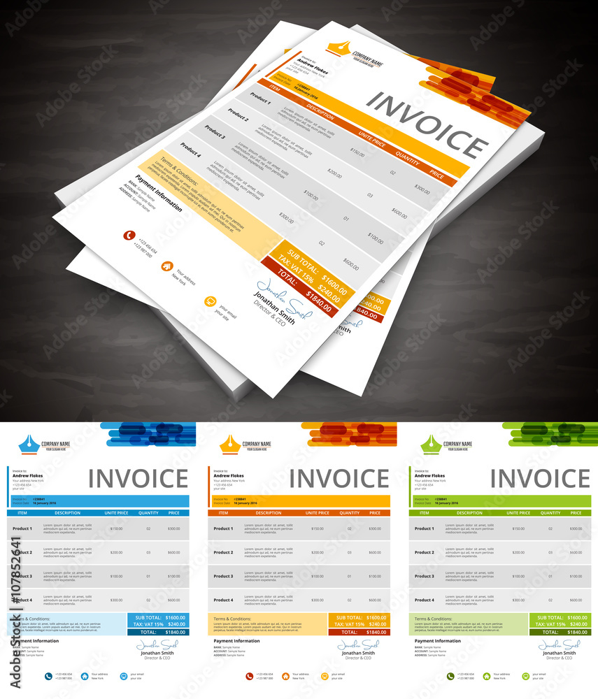 Invoice. File contains text editable AI, EPS10,JPEG and free font link ...