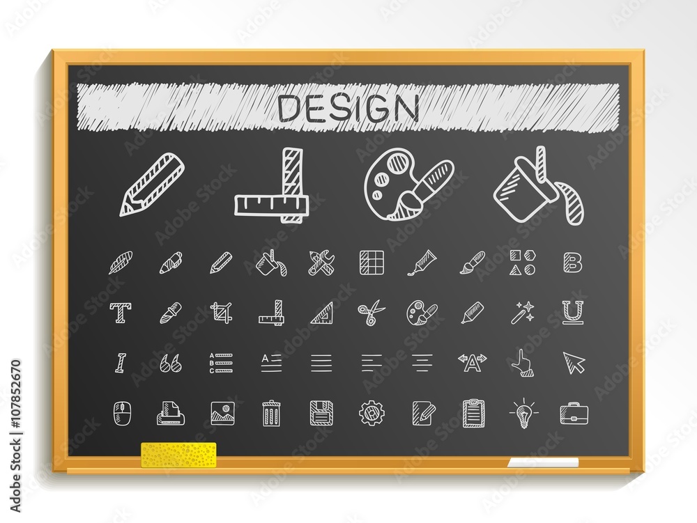 Design tools hand drawing line icons. Vector doodle pictogram set ...