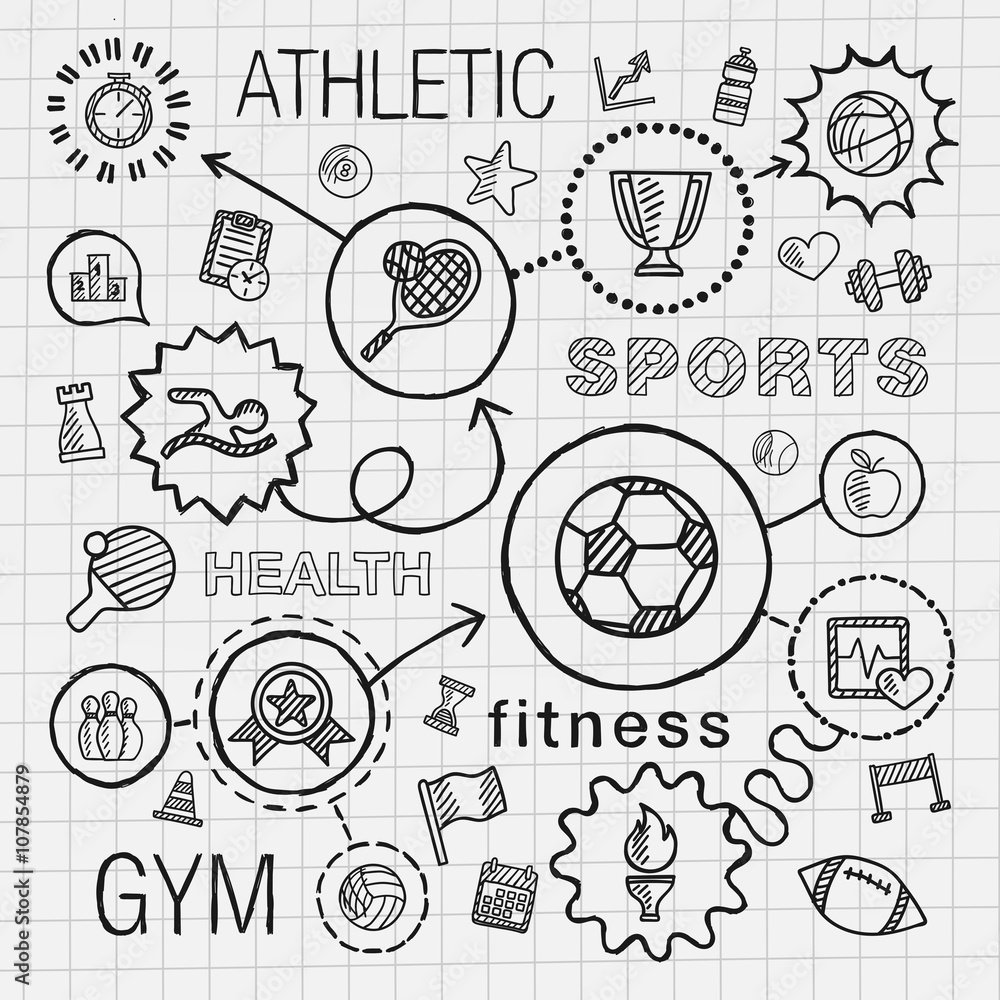 Sport hand draw integrated icons set. Vector sketch infographic ...