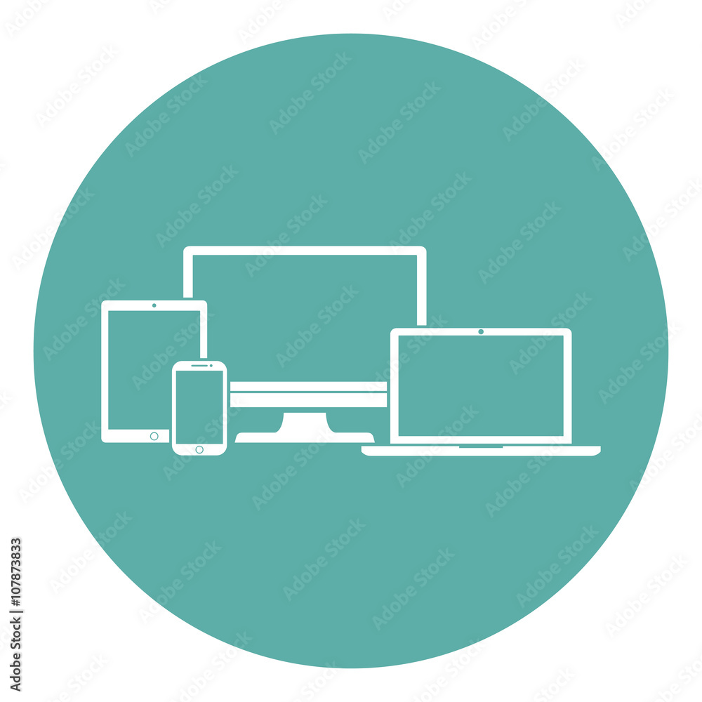 Device Icons: isolated smart phone, tablet, laptop and desktop computer ...