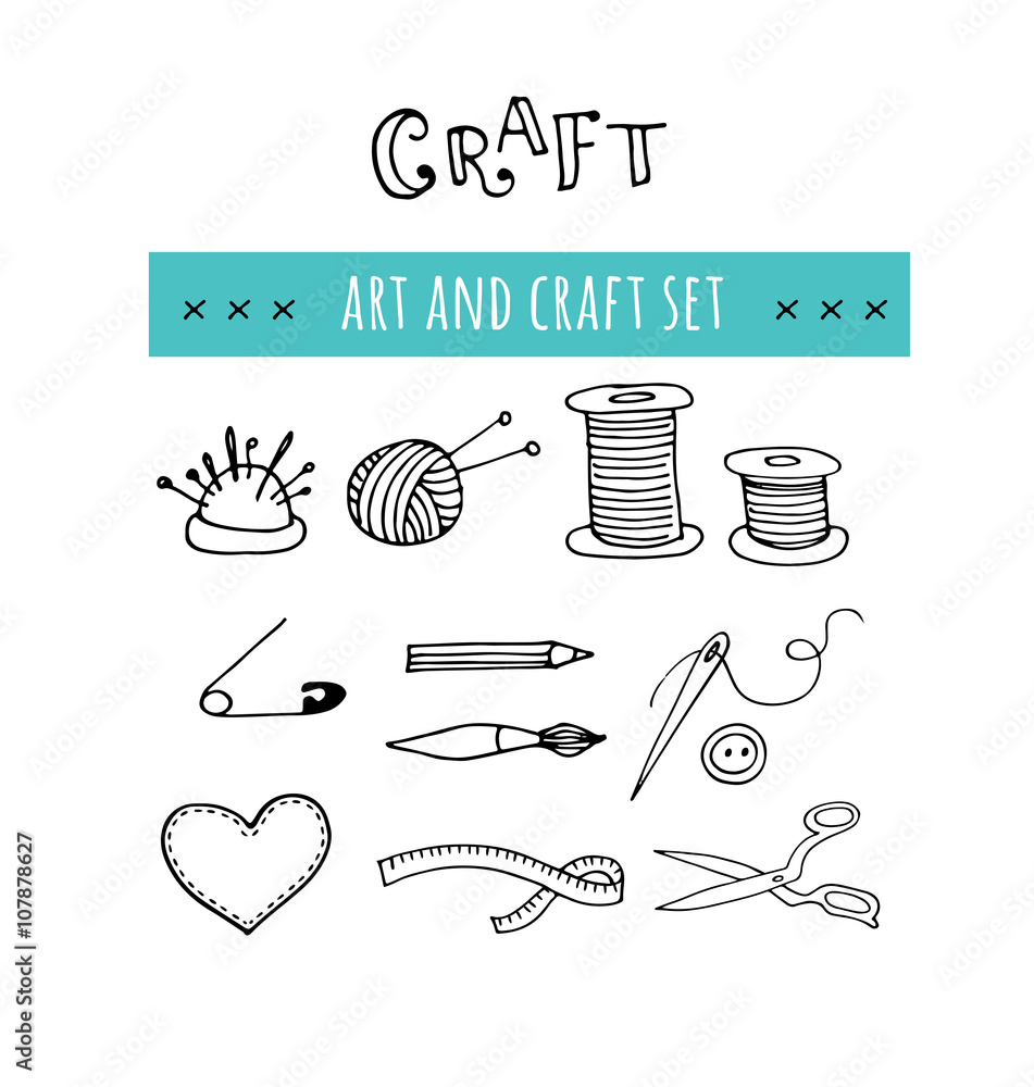 Handmade, crafts workshop icons. Hand drawn illustrations Stock Vector ...