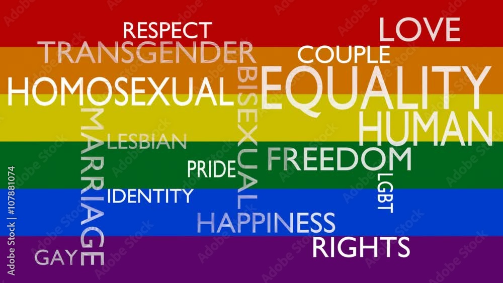 Gay, lesbian, homosexual word tag cloud over rainbow flag, 4k UHD Stock ...