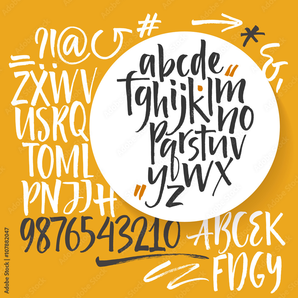 Vector alphabet. Hand drawn letters, numbers, signs. Letters of the ...