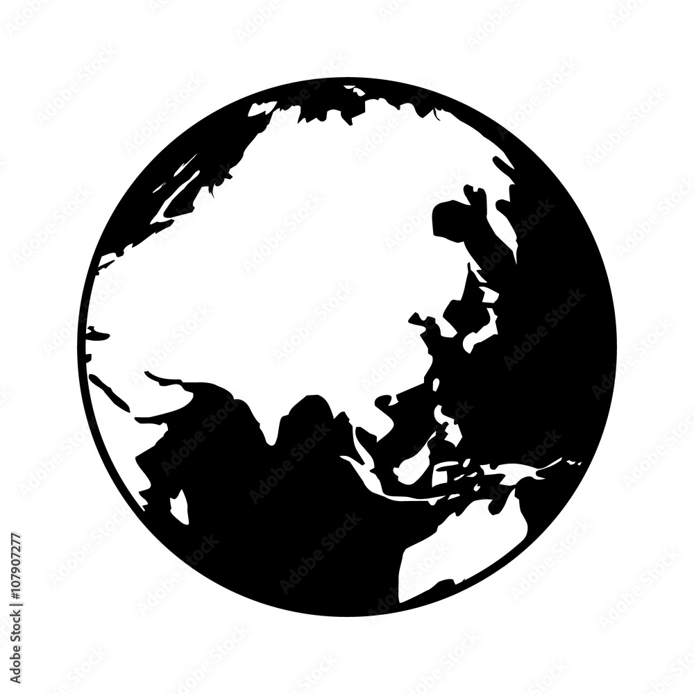 World map globe or planet earth showing Asia flat icon for apps and ...