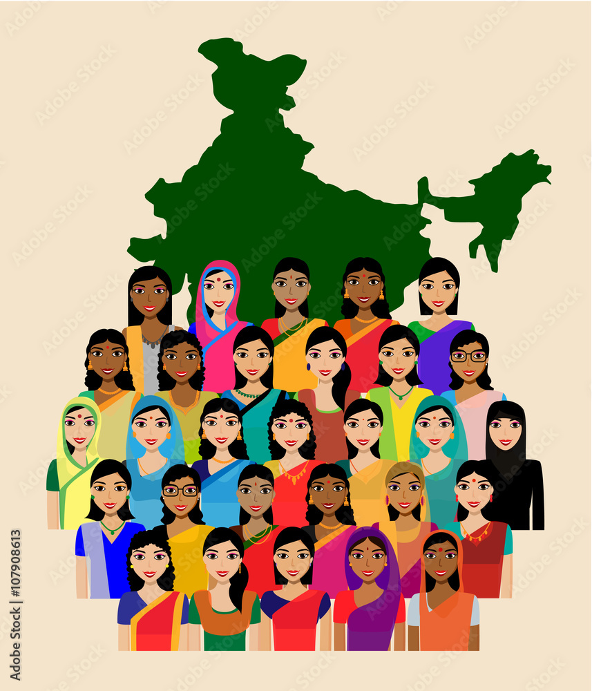 Big crowd of Indian women vector avatars - Indian woman representing ...