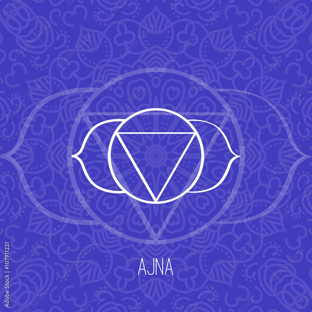 Lines geometric illustration of one of the seven chakras - Ajna on blue ...