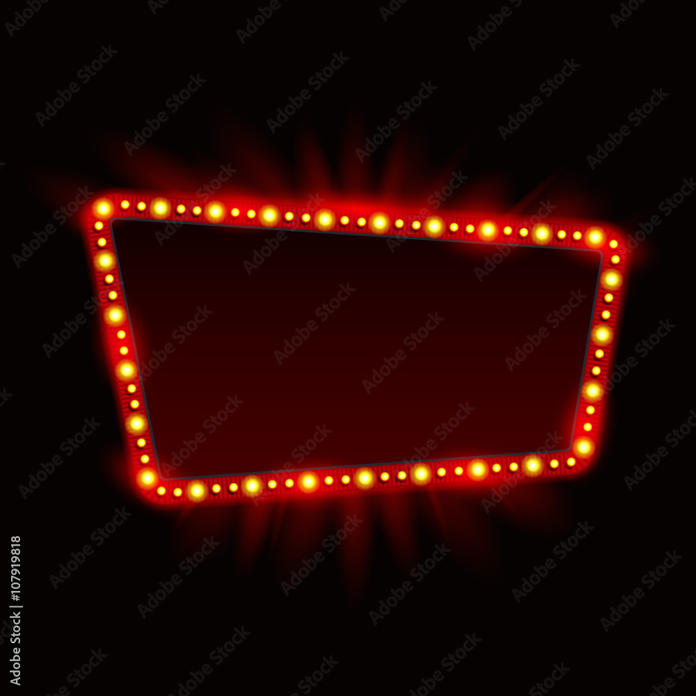 Retro Showtime Sign Design. Neon Lamps billboard on dark background ...