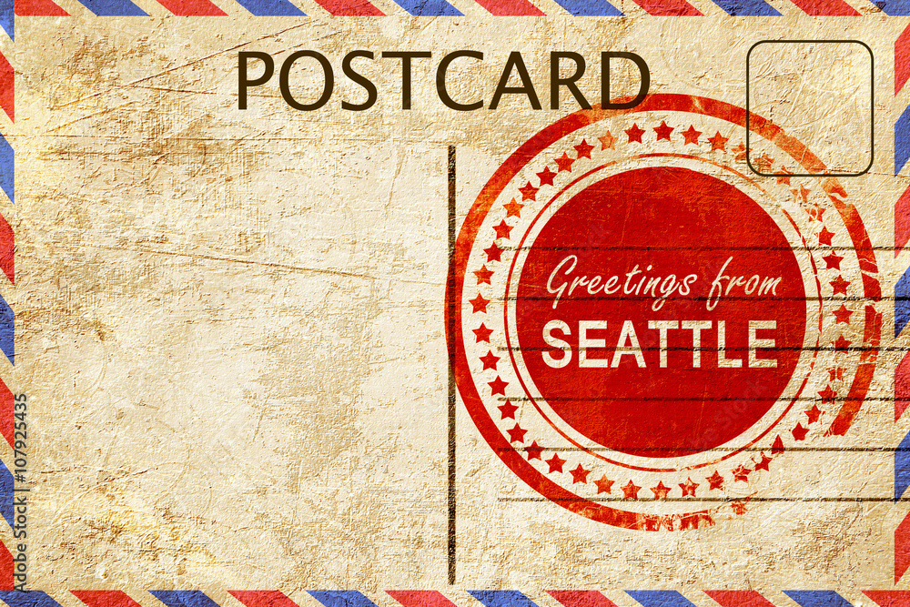 seattle stamp on a vintage, old postcard Stock Illustration | Adobe Stock