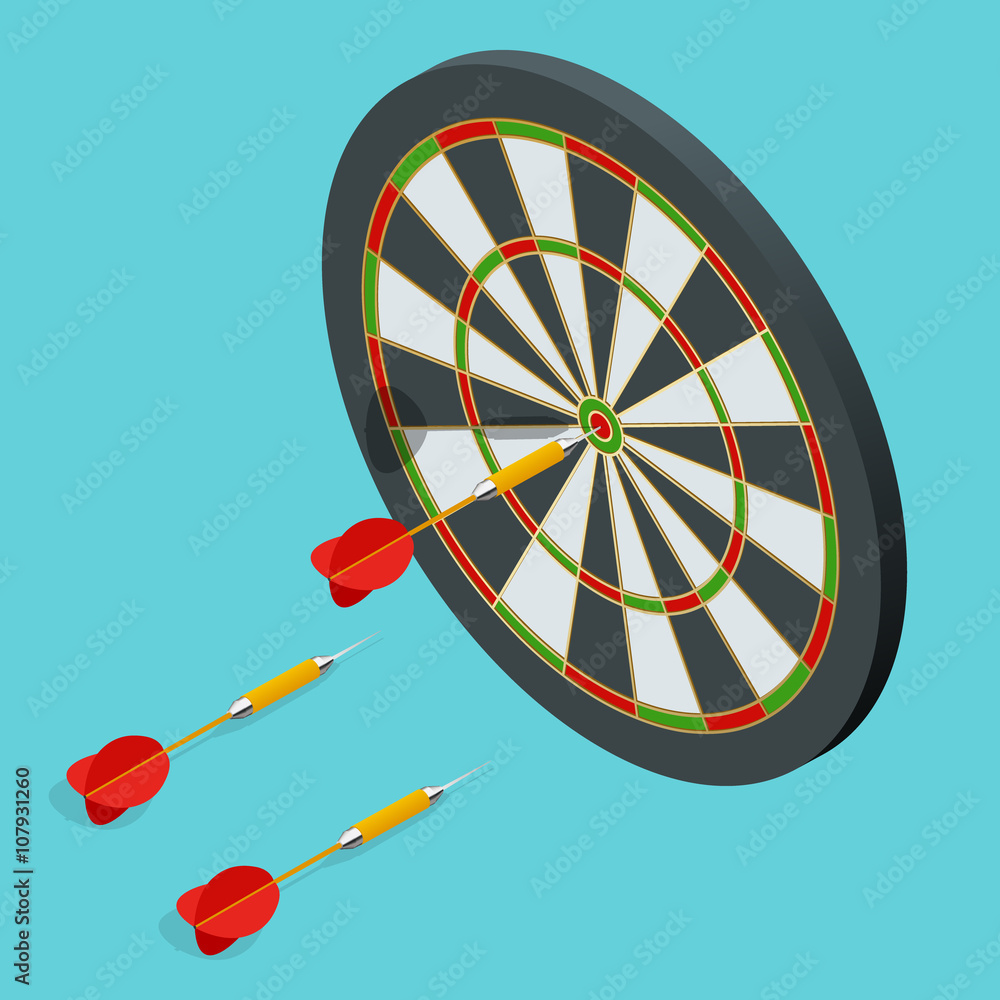 Darts target icon. Darts arrows in the target center. Darts target flat ...
