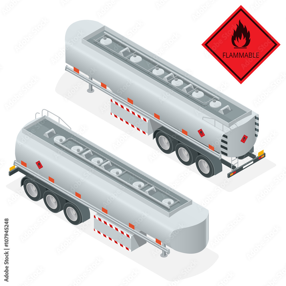 Fuel gas tanker truck isometric illustration. Truck with fuel 3d vector ...