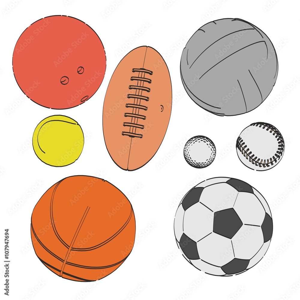 2d cartoon illustration of ball set Stock Illustration | Adobe Stock