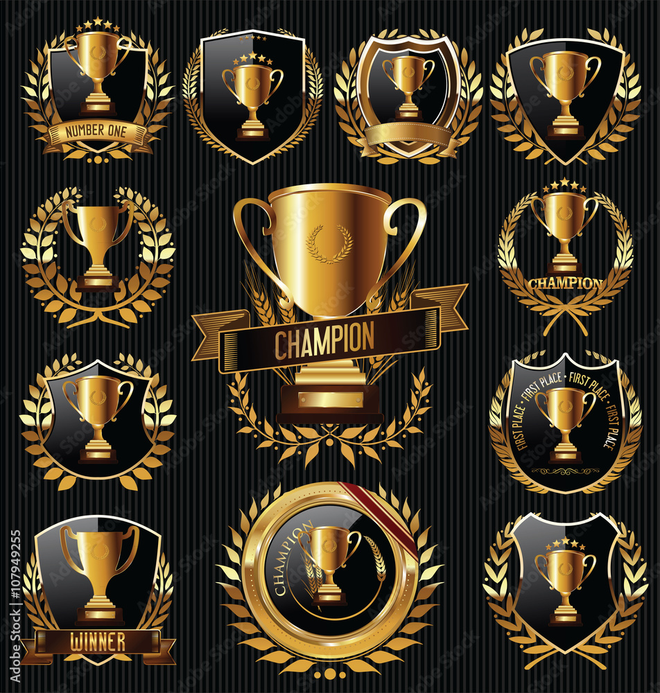 Trophy and awards golden badges and labels collection Stock Vector ...