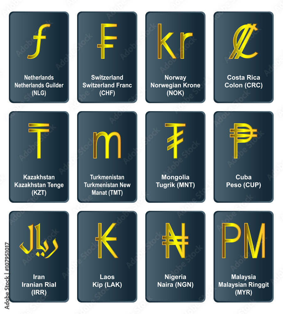 Golden currency symbols of the world Stock Vector | Adobe Stock