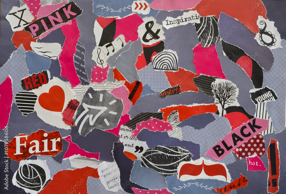 Modern Atmosphere mood board collage sheet in red,pink, black and white ...