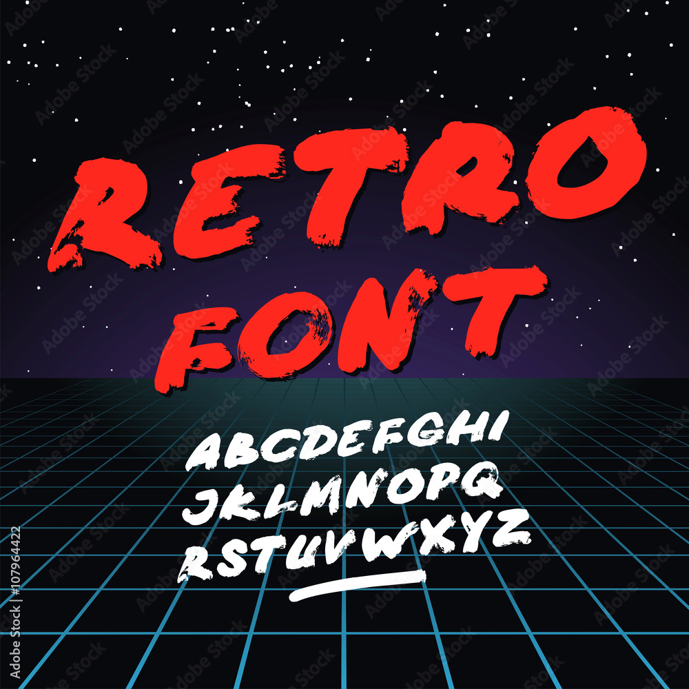 Retro font on light grid background. Vector alphabet Stock Vector ...