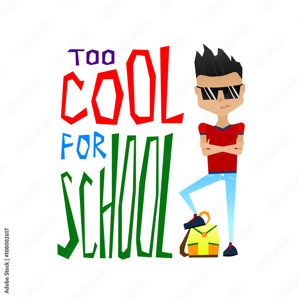 Cute Colorful Vector School Illustration with Cool School Boy and ...