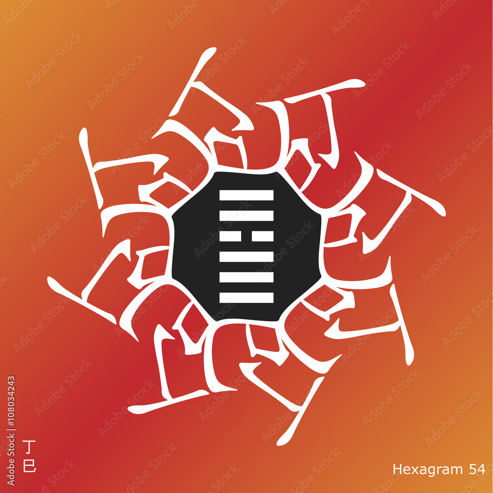 Symbol of i ching hexagram from chinese hieroglyphs. Translation of 12 ...