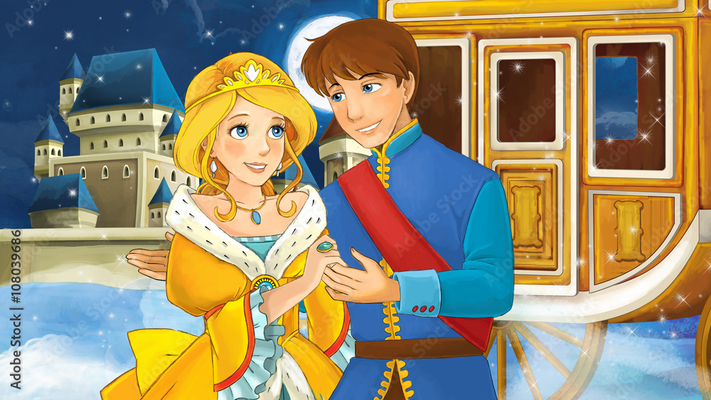 Cartoon scene with prince and princess - illustration for children ...