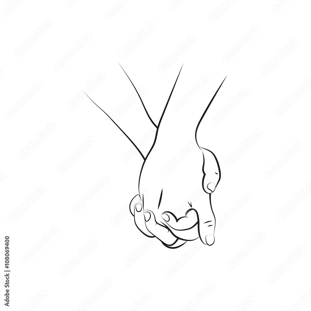 Outline illustration of a female and a male person holding hands. Stock ...