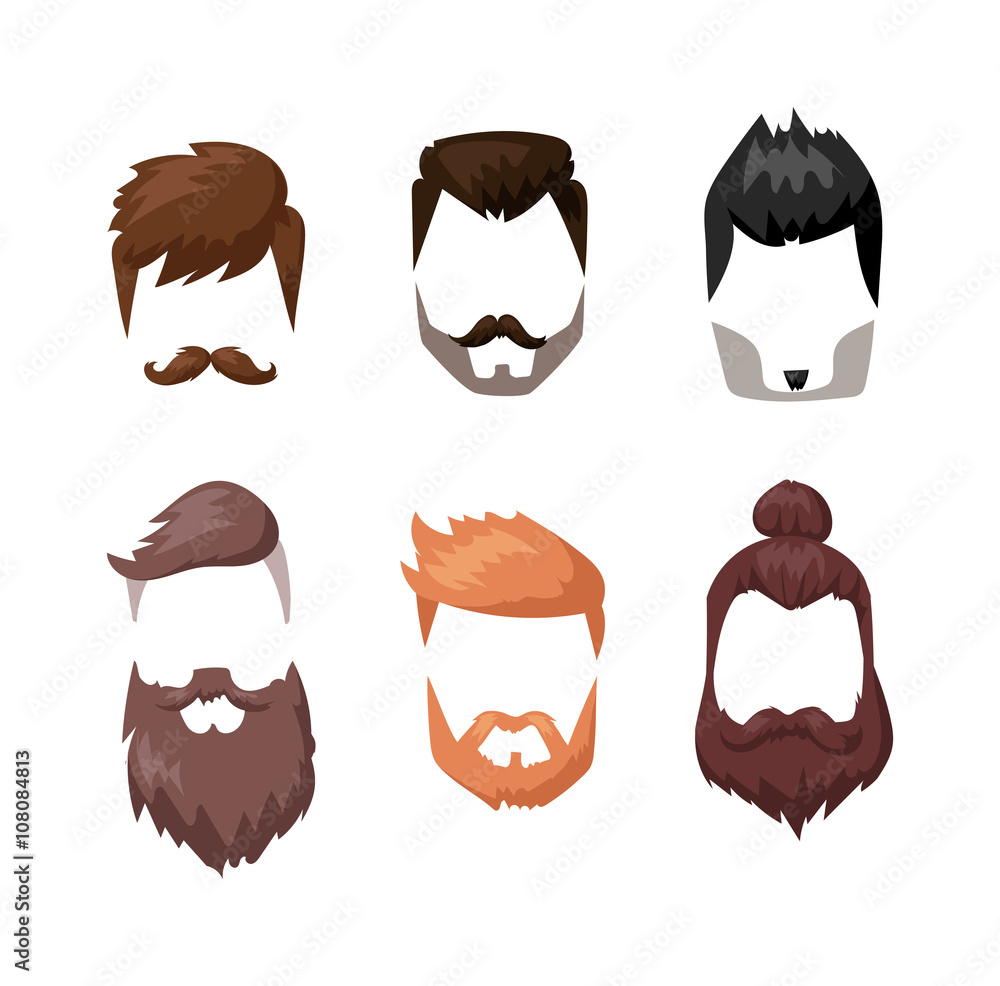 Hairstyles beard and hair face cut mask flat cartoon collection Stock ...