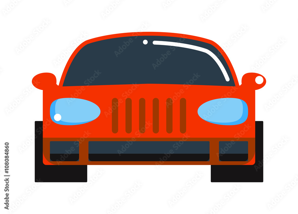 Generic red car front view design flat vector illustration isolated on ...