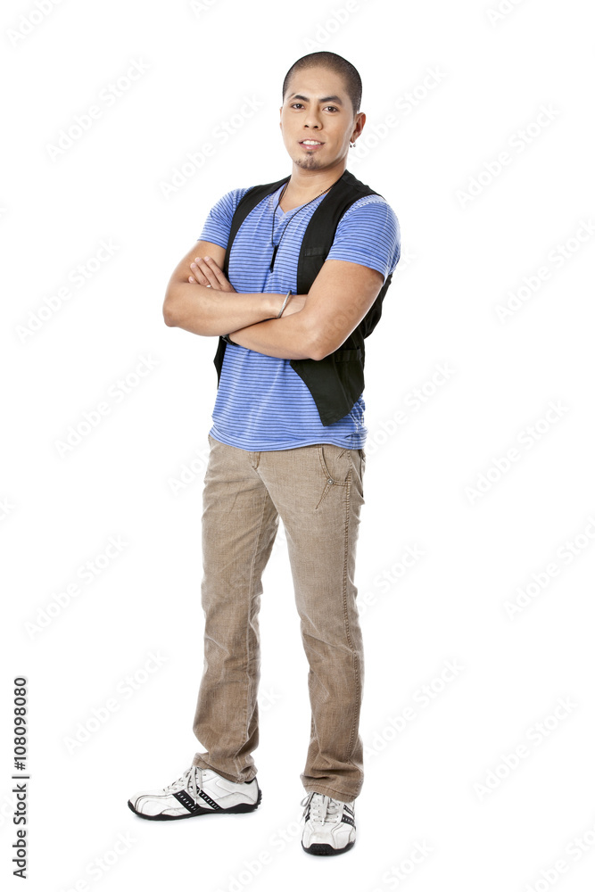 guy smiling while standing Stock-Foto | Adobe Stock