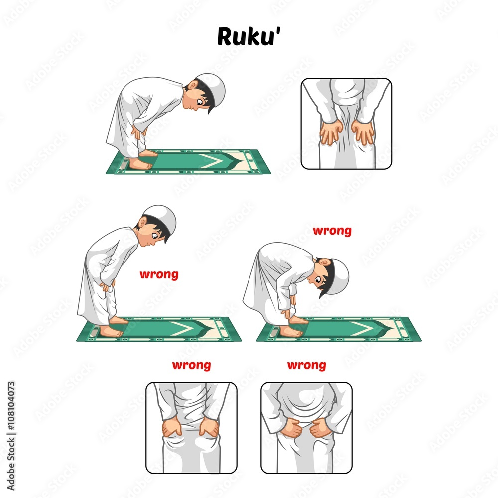 Muslim Prayer Position Guide Step by Step Perform by Boy Bowing and ...
