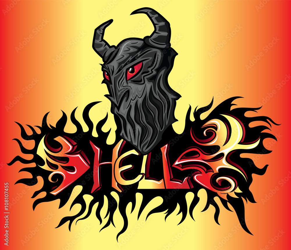 evil demon scary devil face fire flames background vector illustration ...