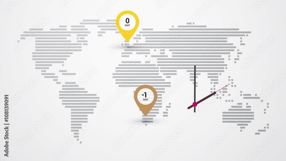 map of world time zones and clock Stock Video | Adobe Stock
