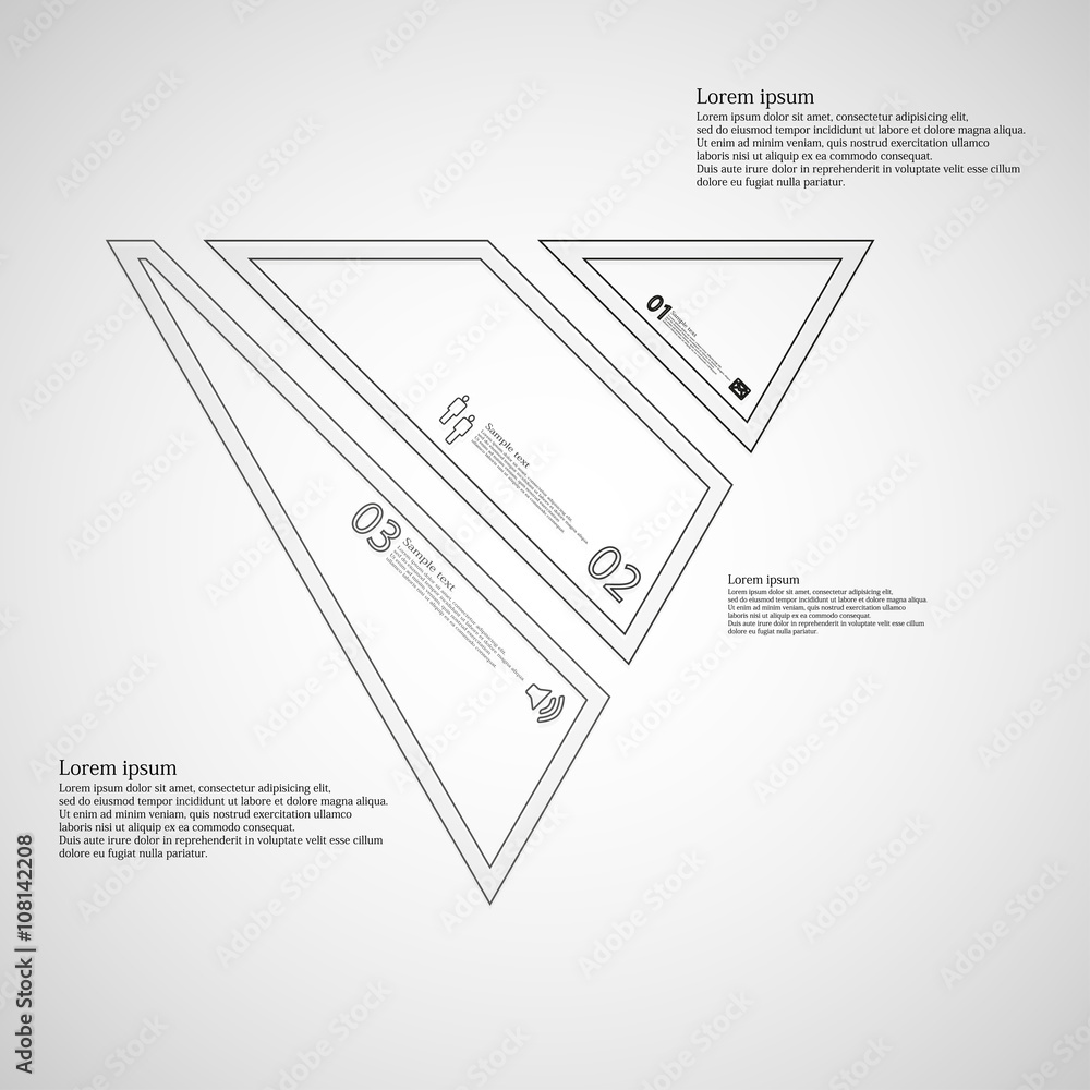 Infographic template with triangle shape divided to three black parts ...