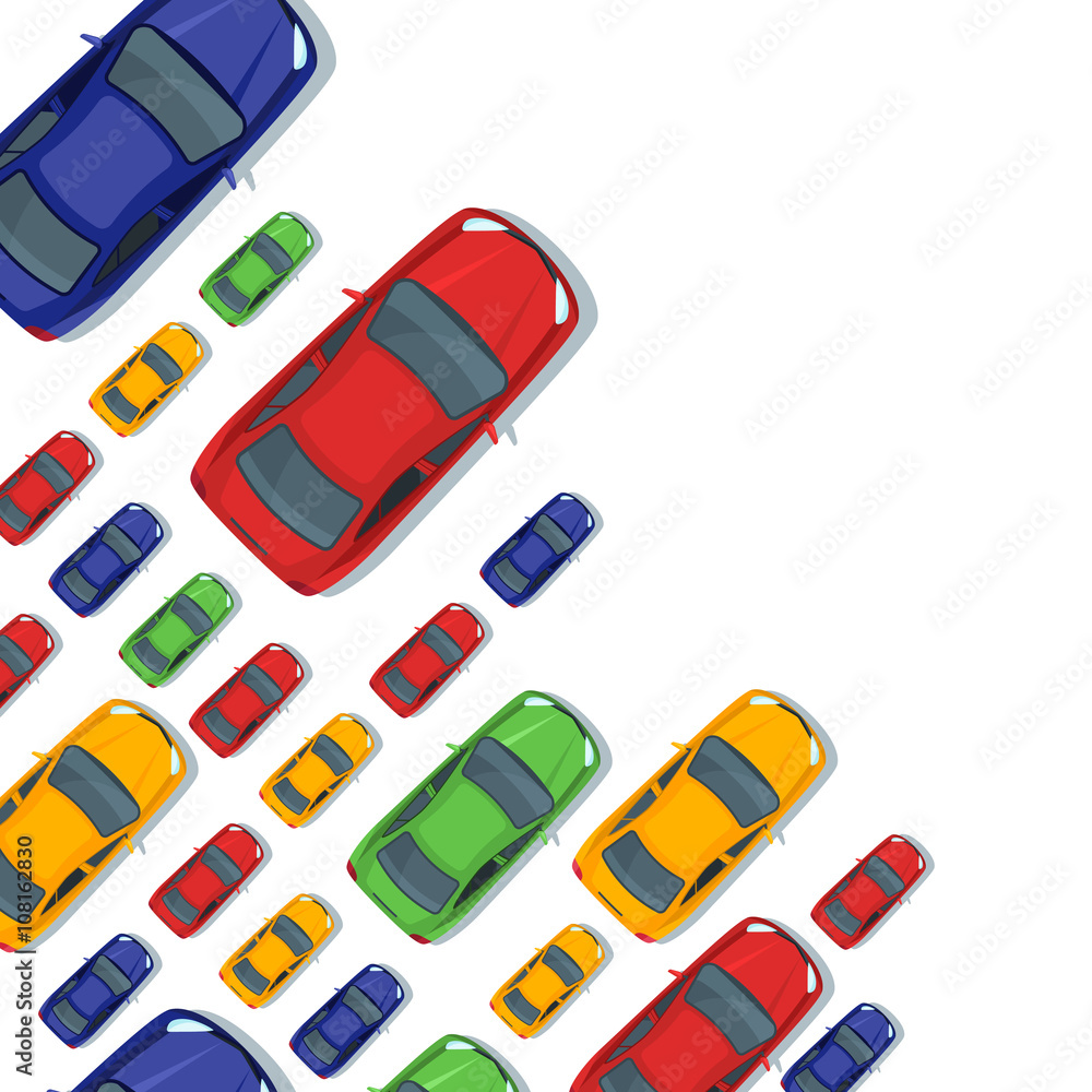 Vector background with multicolor cars. Top view isolated car icons ...