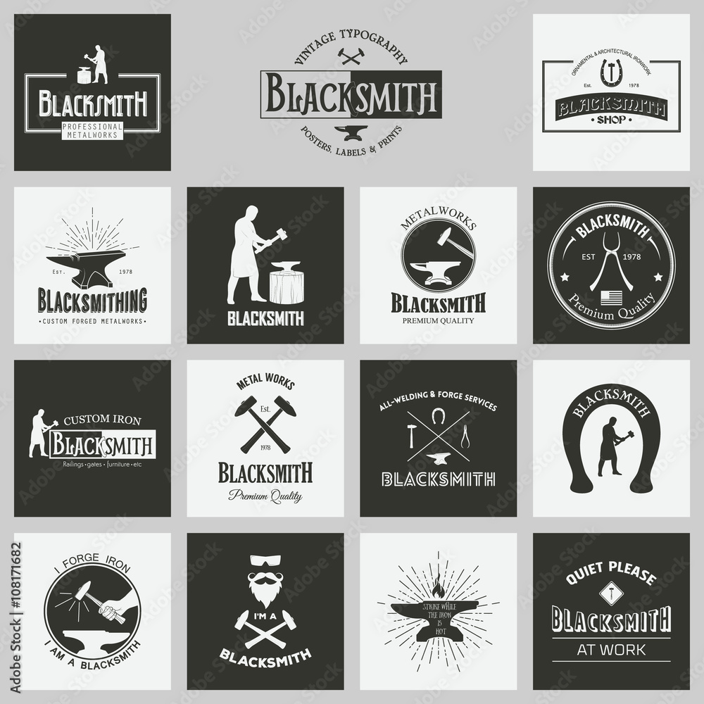 Blacksmith. Set of vintage typography posters, labels and prints. Stock ...