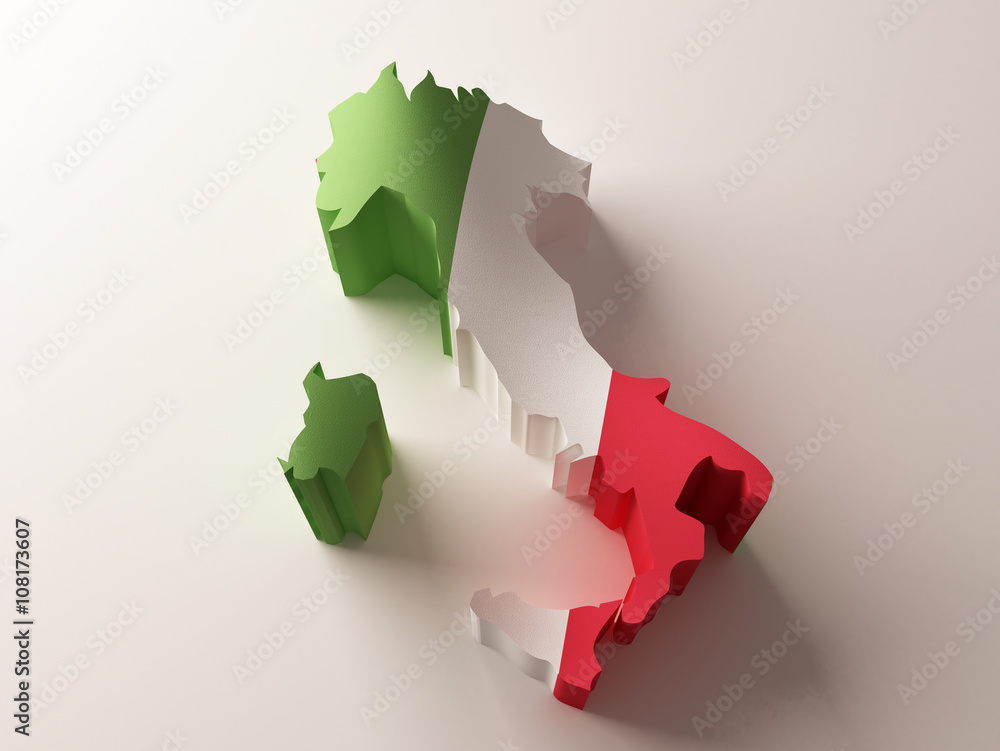 Flag map of Italy on white background. 3d illustration. Stock ...