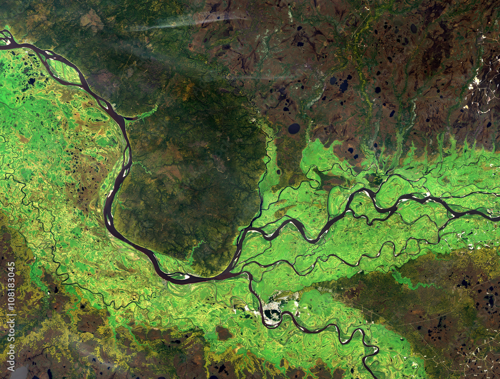 Ob river (summer) from Landsat satellite. Elements of this image ...