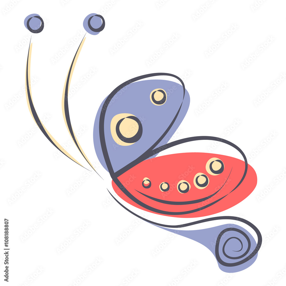 Vector illustration of colorful red and blue cartoon butterfly ...
